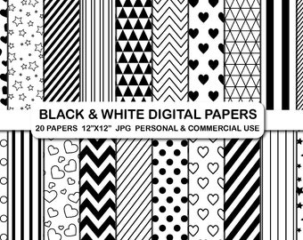 Black and White Digital Paper Seamless Patterns Printable - Etsy