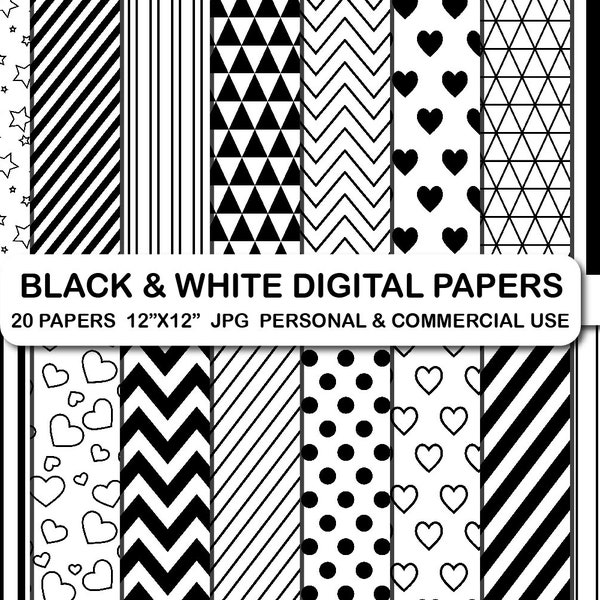 Black and White Digital Papers - Etsy