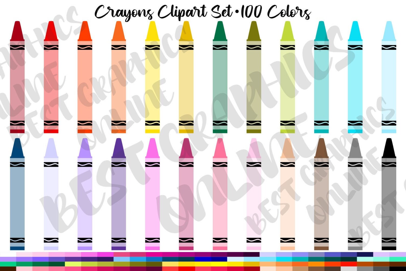 100 Crayons Clipart, Back to School Art Supplies Planner Stickers ...