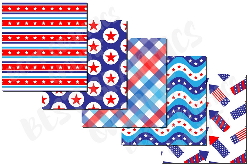 Fourth of July USA Patriotic Digital Papers July 4th Digital - Etsy