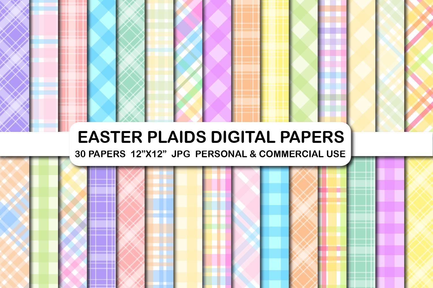 Easter Plaid Digital Papers, Light Colors Tartan Backgrounds (30 JPG ...