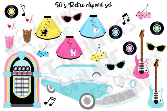 50's Retro Vintage Clipart Vinyl Record Clipart 50s - Etsy