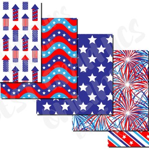 Fourth of July USA Patriotic Digital Papers, July 4th Digital Scrapbook ...