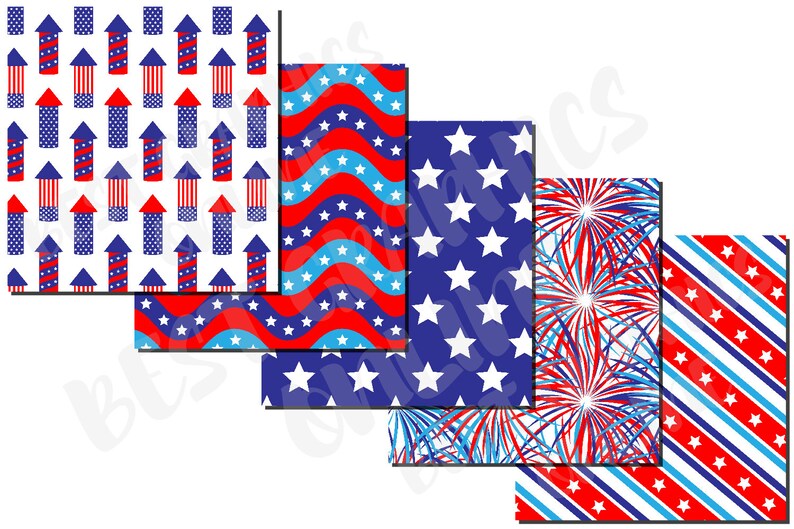 Fourth of July USA Patriotic Digital Papers July 4th Digital - Etsy