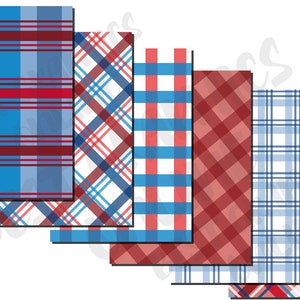 Red White and Blue Plaid Digital Papers, USA Patriotic Plaid Digital ...