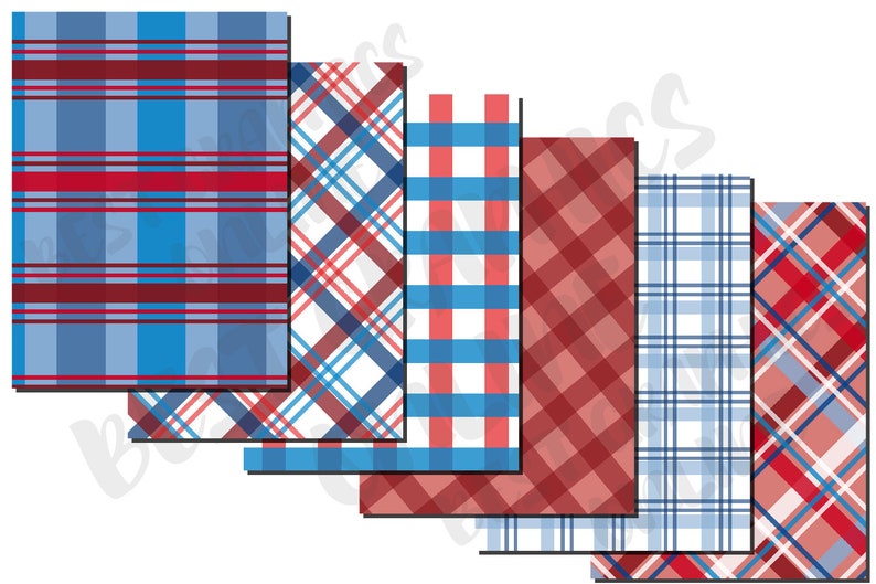 Red White and Blue Plaid Digital Papers USA Patriotic Plaid - Etsy