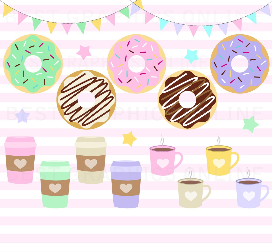 Donut Clipart Set Coffee and Donuts Clipart Rainbow Food - Etsy