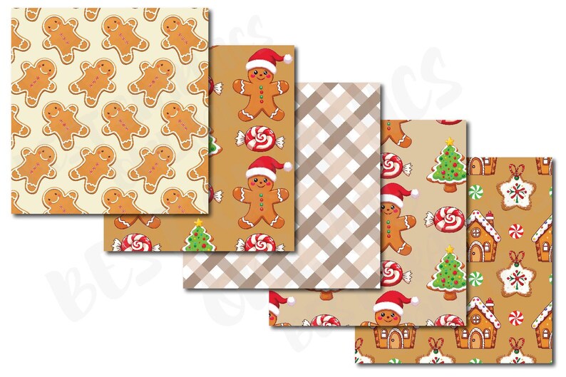 Gingerbread Cookies Digital Paper Pack, Christmas Backgrounds (16 JPG ...
