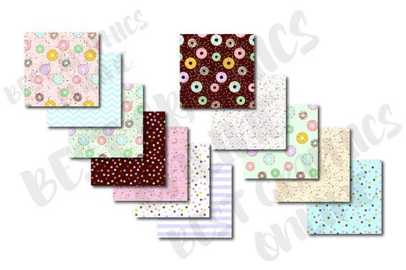 Donut Digital Printable Papers Donut Background Paper pack Donuts ...