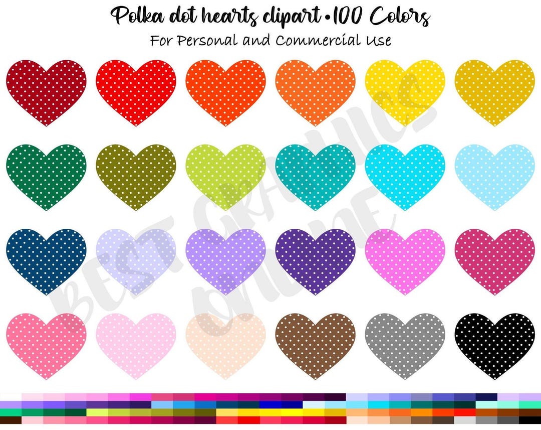 Polka Dot Hearts Clipart Set, Cute Polka Dots Hearts Clip Art Graphics ...
