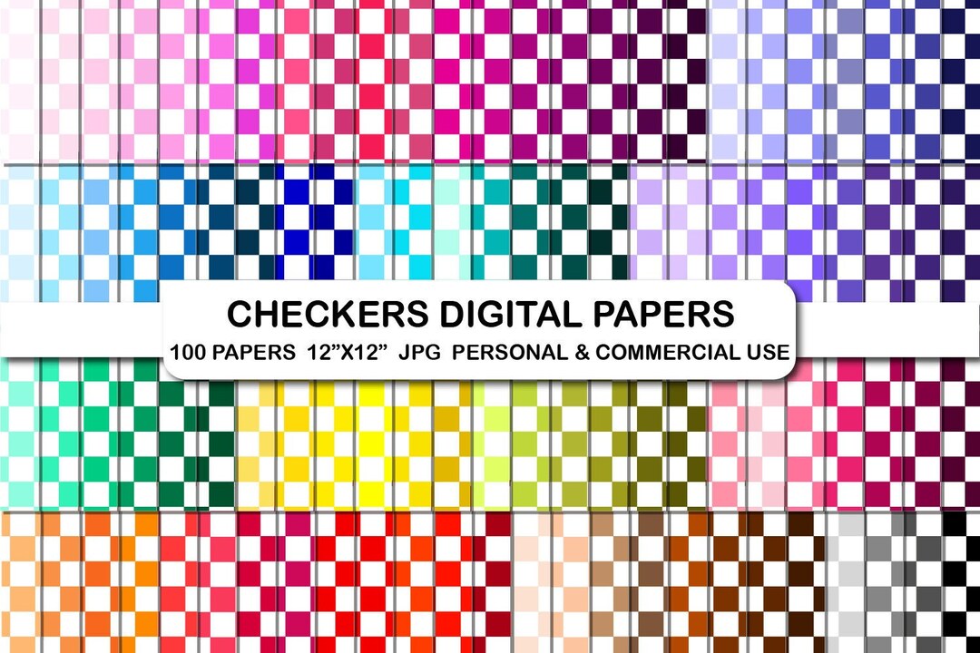 100 Checkered Digital Papers Pack, Checkerboard Printable Paper ...