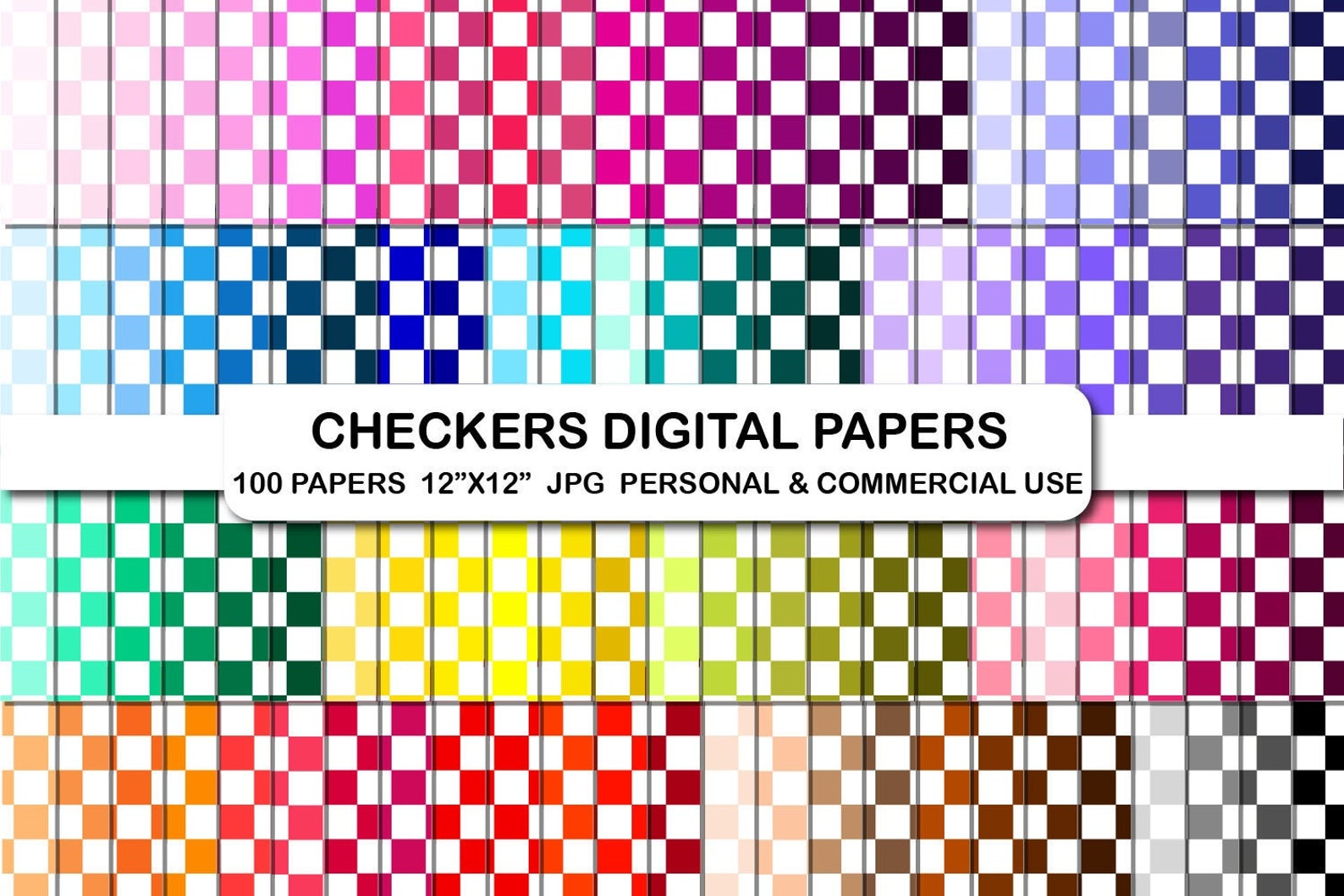 100 Checkered Digital Papers, Checkerboard Scrapbook Backgrounds (JPG ...
