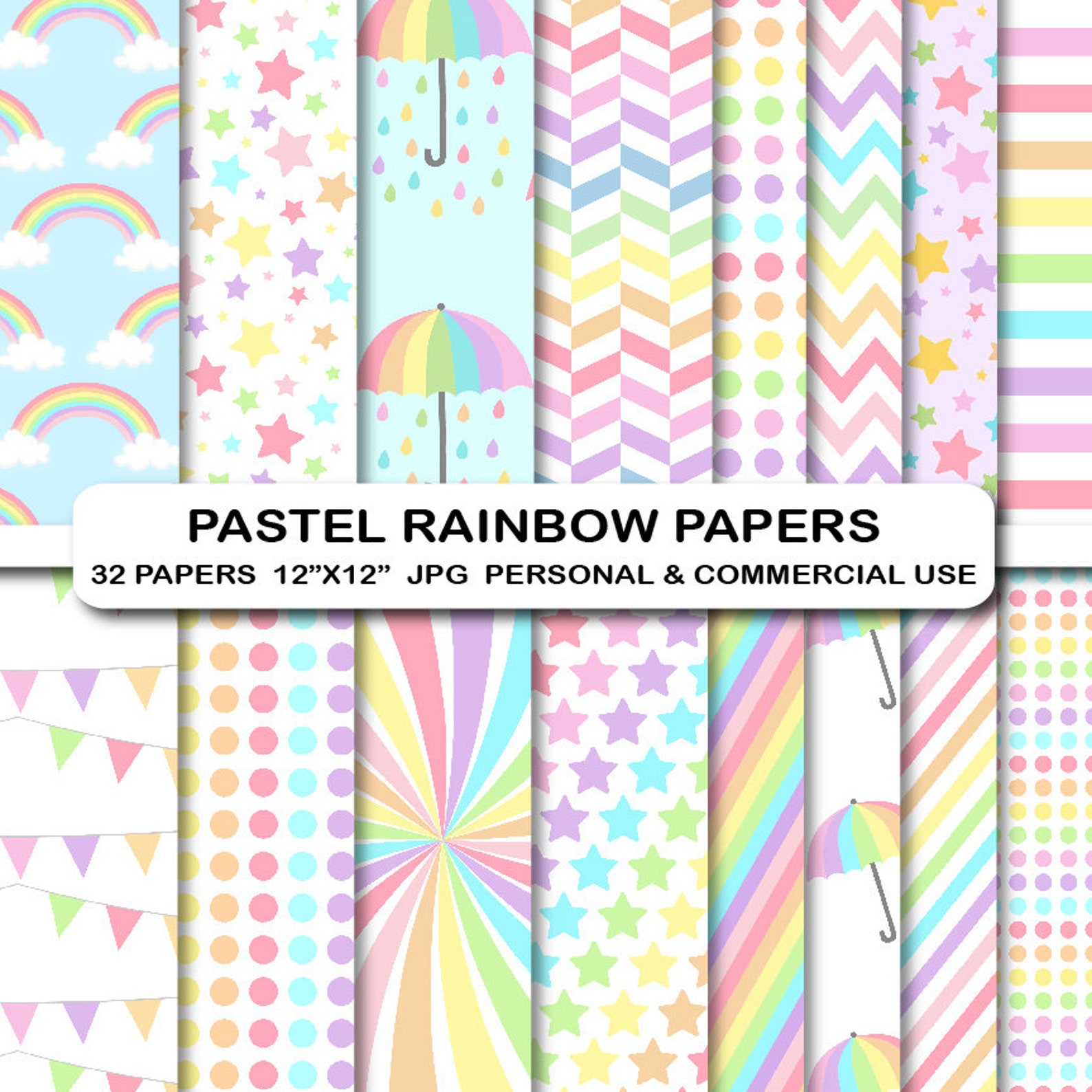 32 Rainbow Digital Paper Rainbow Star Digital Paper Rainbow - Etsy