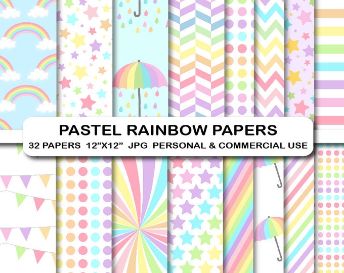 32 Rainbow Digital Paper, Rainbow Star Digital Paper, Rainbow ...