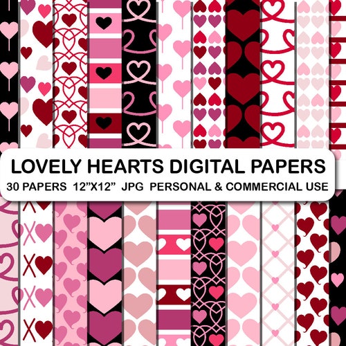 Valentine's Day Digital Paper Love Digital Paper Hearts - Etsy