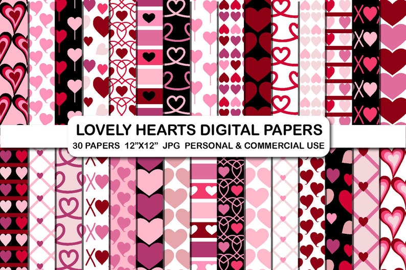 Valentine's Day Digital Papers Love Digital Paper Pack | Etsy