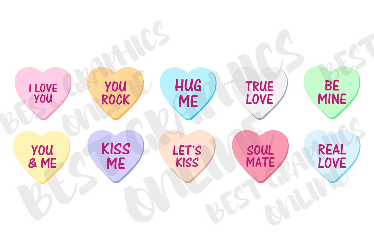 Valentines Day Candy Hearts Clipart Love Conversation Heart - Etsy