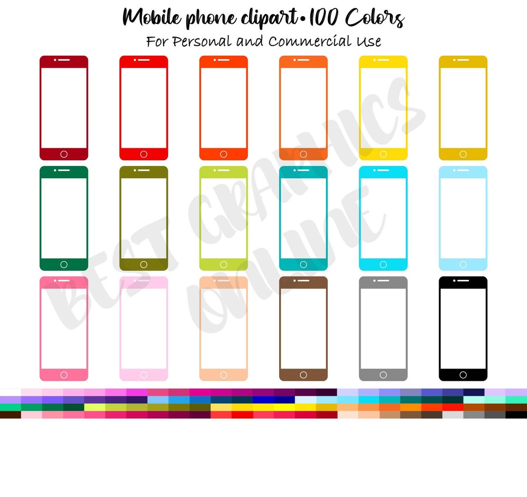 100 Cell Phone Clip Art, Rainbow Colors Smart Phone Clipart, Mobile ...