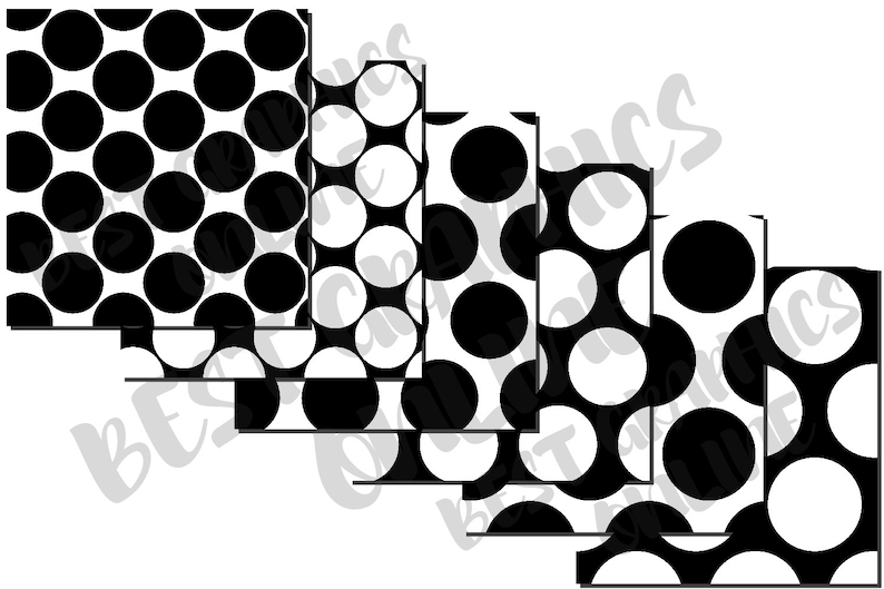 Black Polka Dot Digital Papers, Polka Dot Pattern Paper Pack, Black and ...