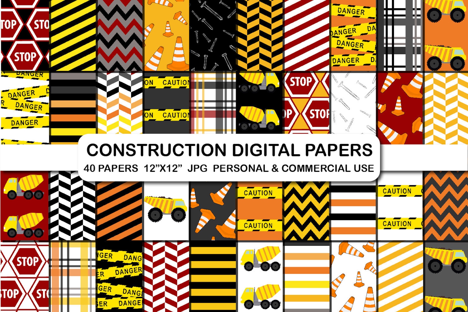 Construction Digital Paper Construction Digital Papers Set - Etsy