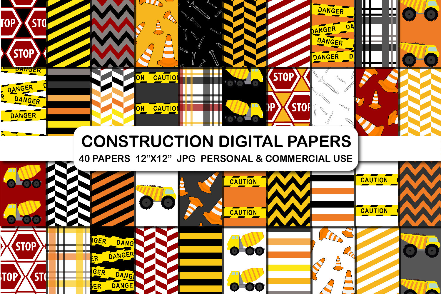 Construction Digital Paper Construction Digital Papers Set - Etsy