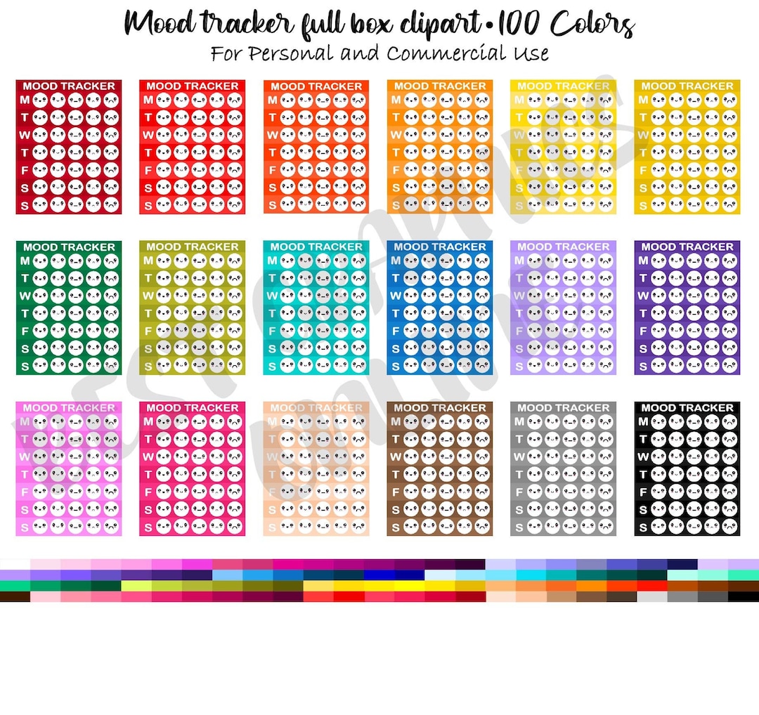 100 Mood Tracker Full Box, Daily Mood Printable Stickers, Emotions ...