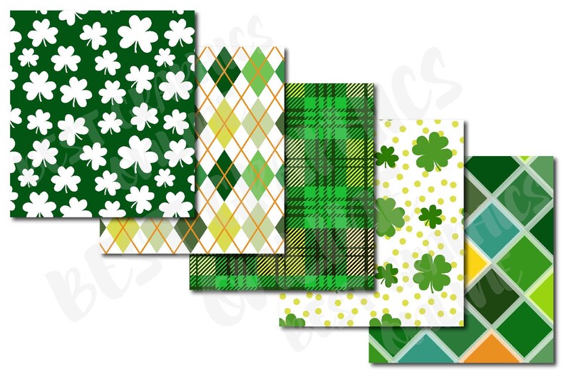 St. Patrick's Day Digital Papers, Shamrock Lucky Charm Backgrounds (28 ...