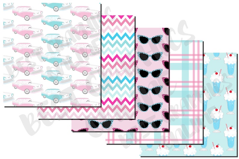50s Vintage Digital Papers, Sock Hop Diner Clipart (30 JPG Papers) - Etsy