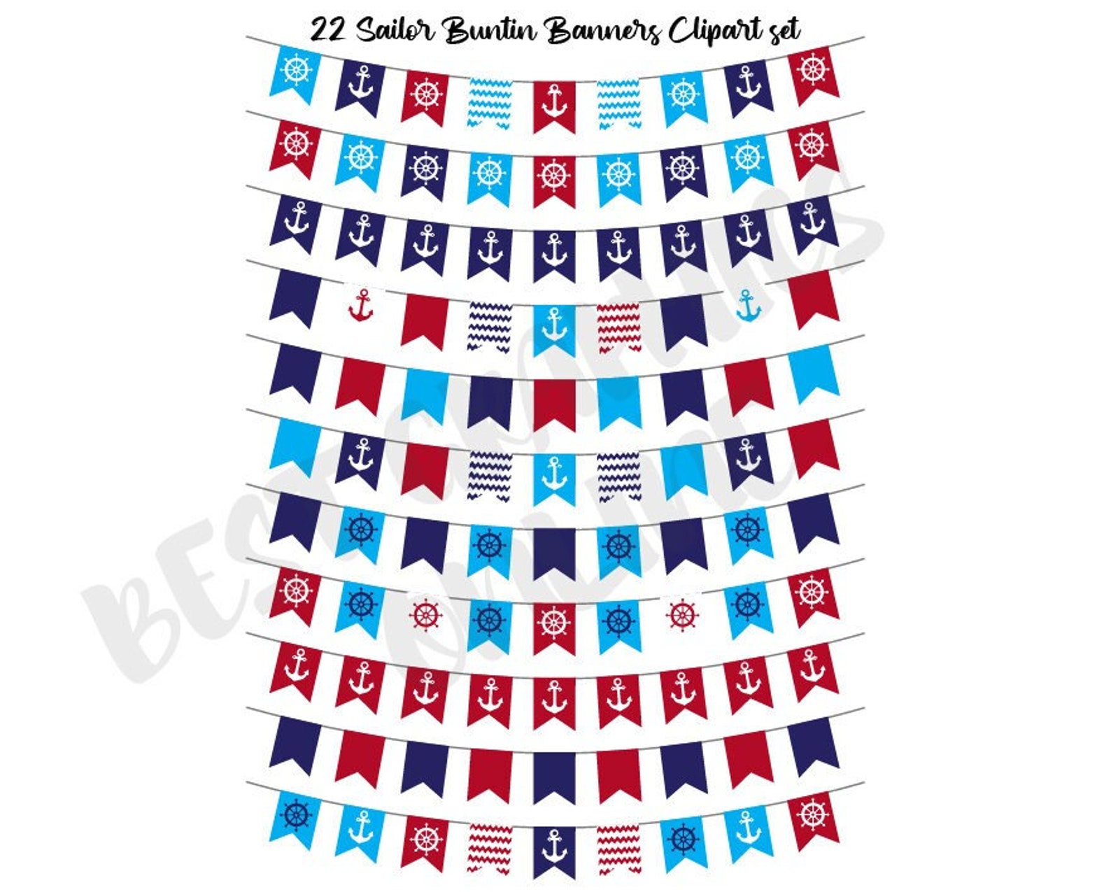 Nautical Bunting Banners Clipart Sailor Banner Clipart Set - Etsy