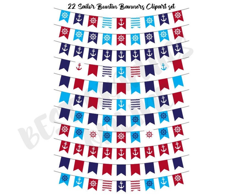 Nautical Bunting Banners Clipart Sailor Banner Clipart Set - Etsy