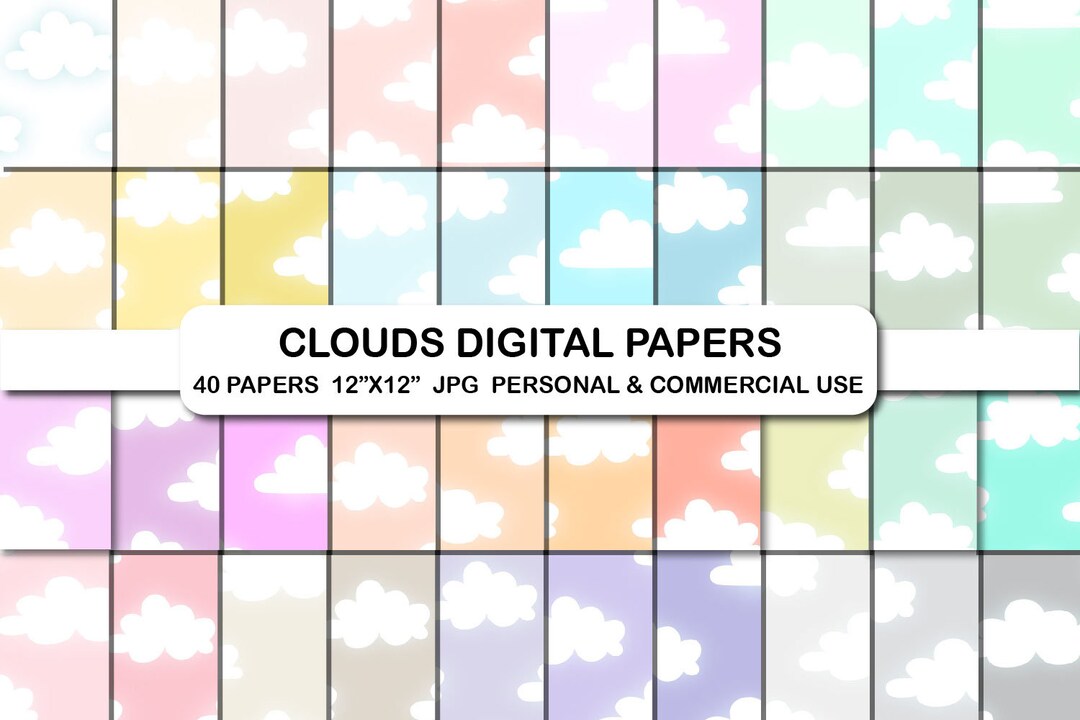 Clouds Digital Paper, Sunny Sky Digital Papers Set, Cloud Sky Pattern ...