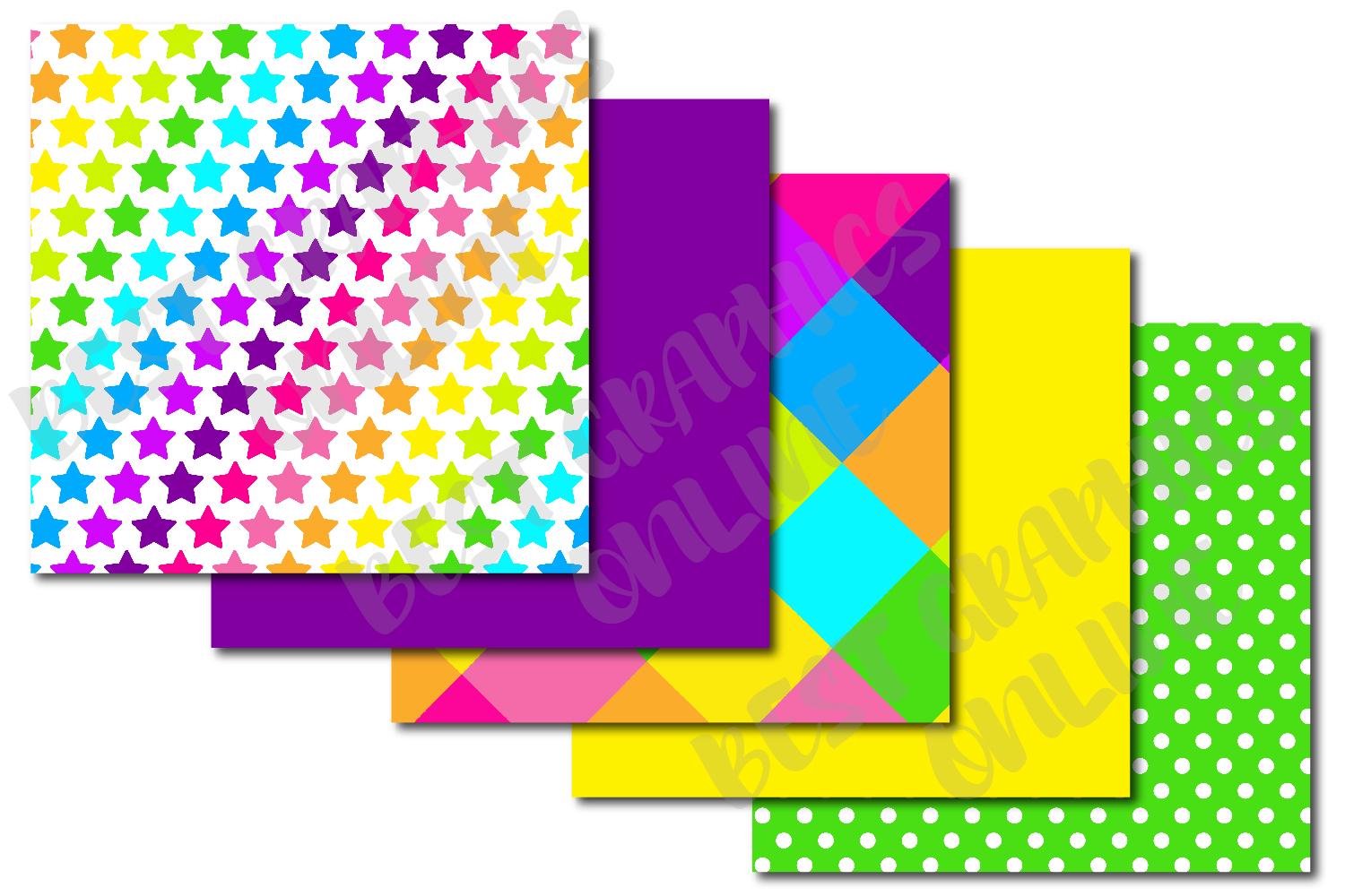 Bright Neon Digital Papers Pack, Bold Primary Colors, 34 Jpgs (digital ...