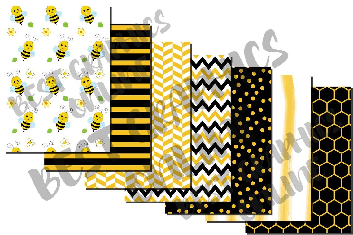 Sweet Bee Digital Paper, Honey Bee Yellow Digital Papers Set, Bees ...