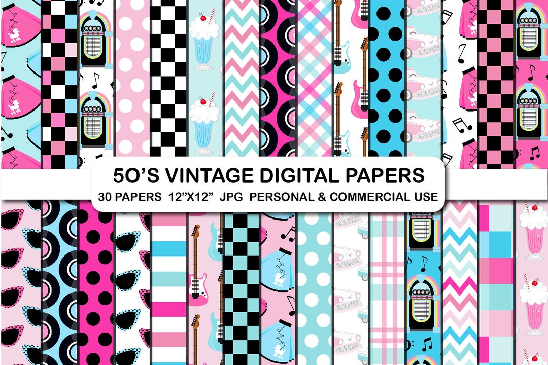 50's Pattern Scrapbook Digital Papers, 50s Digital Papers, Vintage 50s ...