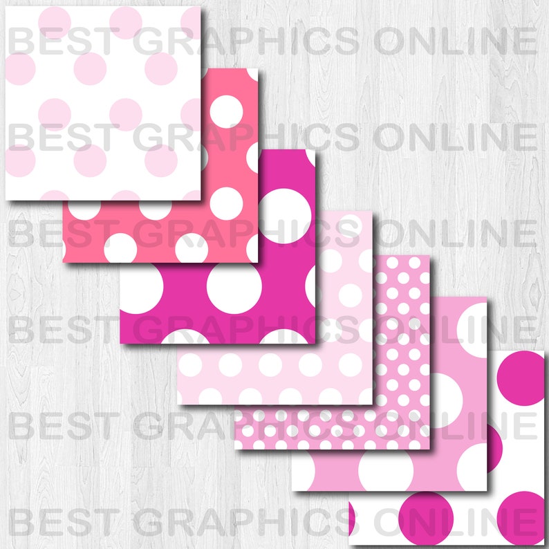 Pink Polka Dot Digital Papers, Polka Dot Pattern Paper Pack, Pink and ...