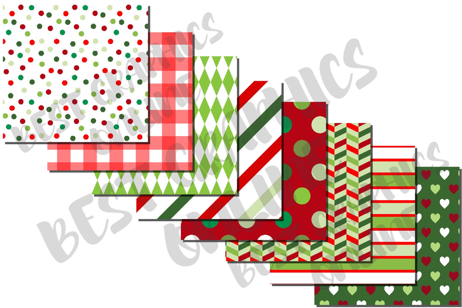 Christmas Digital Papers Pack Red and White Background | Etsy