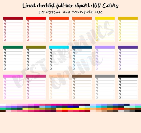 100 Colors Notebook Clipart Set Full Box Blank Page Planner - Etsy