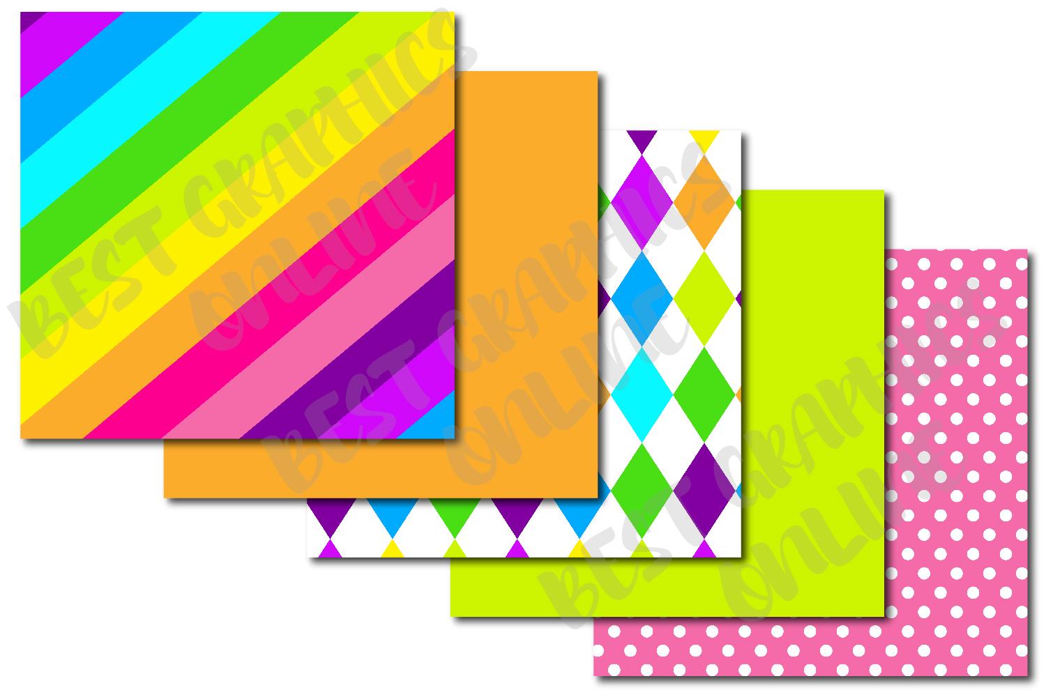 Bright Neon Digital Papers Pack, Bold Primary Colors, 34 Jpgs (digital ...