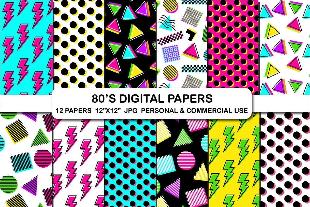 I Love the 80s Digital Papers, 80's Digital Scrapbook Papers, 80s ...