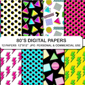 I Love the 80s Digital Papers, 80's Digital Scrapbook Papers, 80s ...