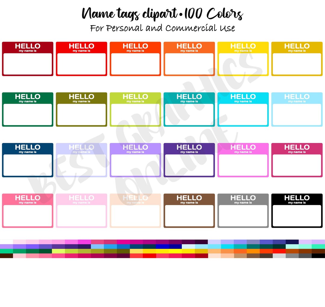 Name Tags Clipart Set, Hello My Name is Blank Tags Clipart, Hello ...