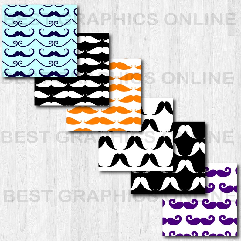 Mustaches Digital Papers, Gentleman Patterns, Scrapbook Papers (24 JPG ...