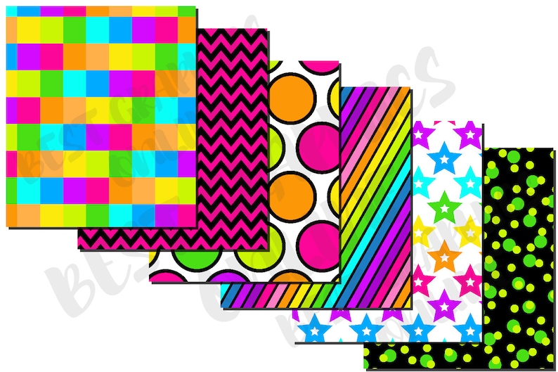 Neon Bright Digital Backgrounds Papers Bright 90s Neon - Etsy