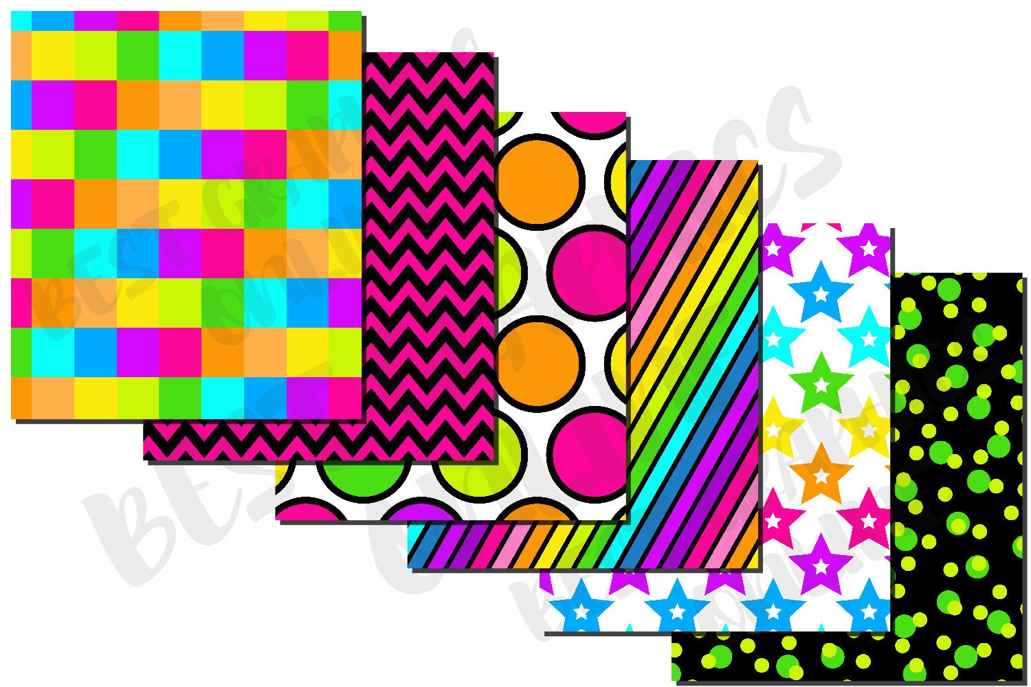 Neon Bright Digital Backgrounds Papers Bright 90s Neon - Etsy