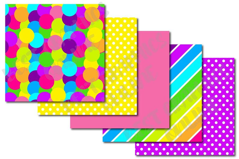 Bright Neon Digital Papers Pack, Bold Primary Colors, 34 Jpgs (digital ...