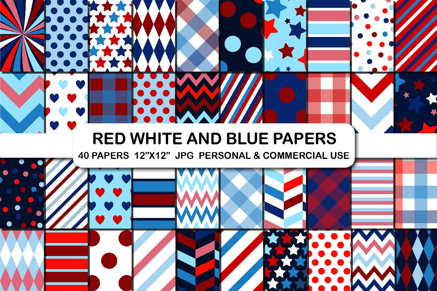 USA Patriotic Digital Papers July 4th Digital Papers - Etsy