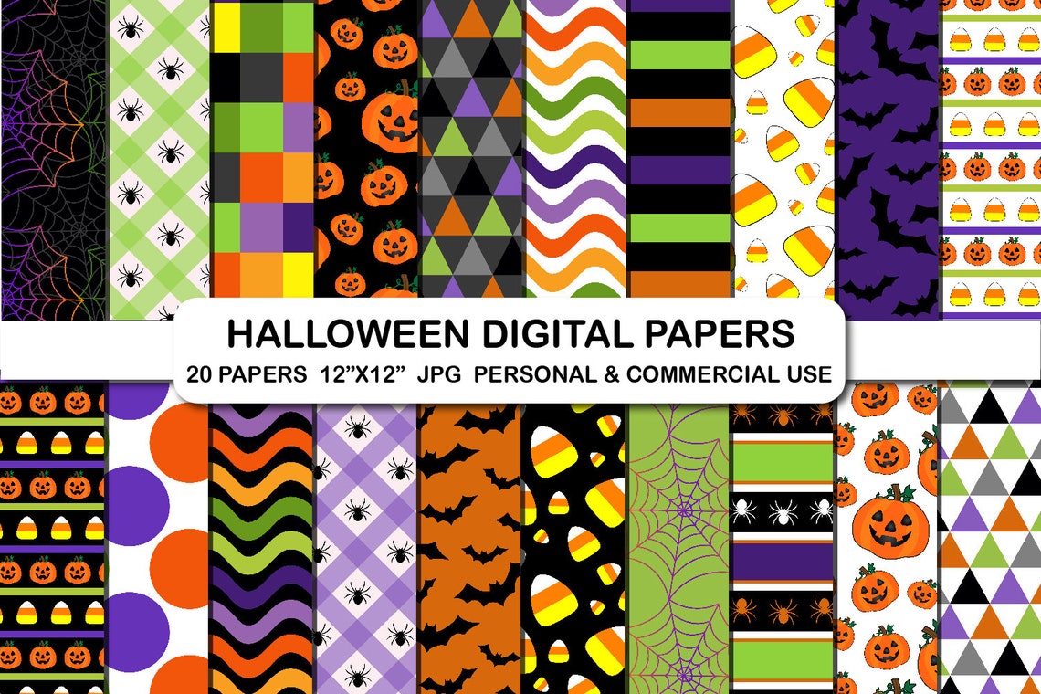 Halloween Digital Papers Halloween Bats Spiders Digital - Etsy
