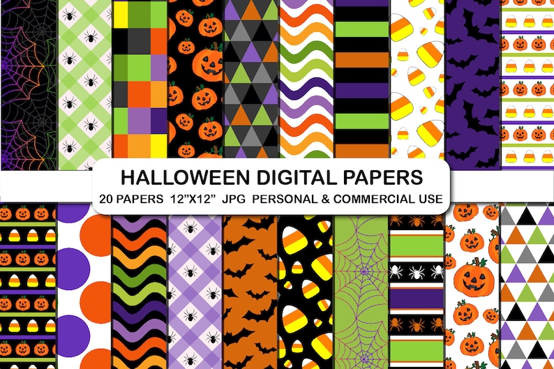 Halloween Digital Papers Halloween Bats Spiders Digital - Etsy