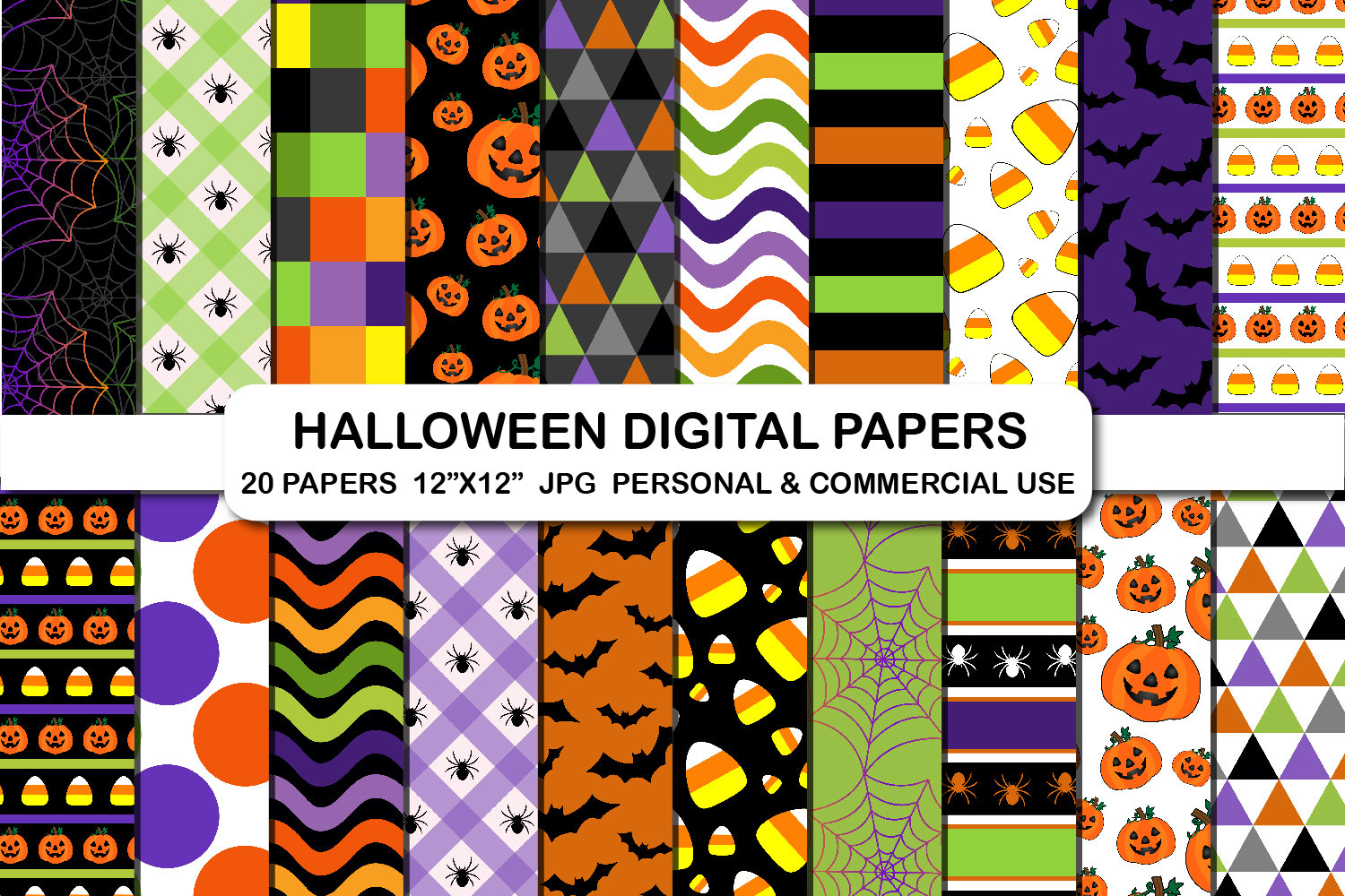 Halloween Digital Papers Halloween Bats Spiders Digital - Etsy