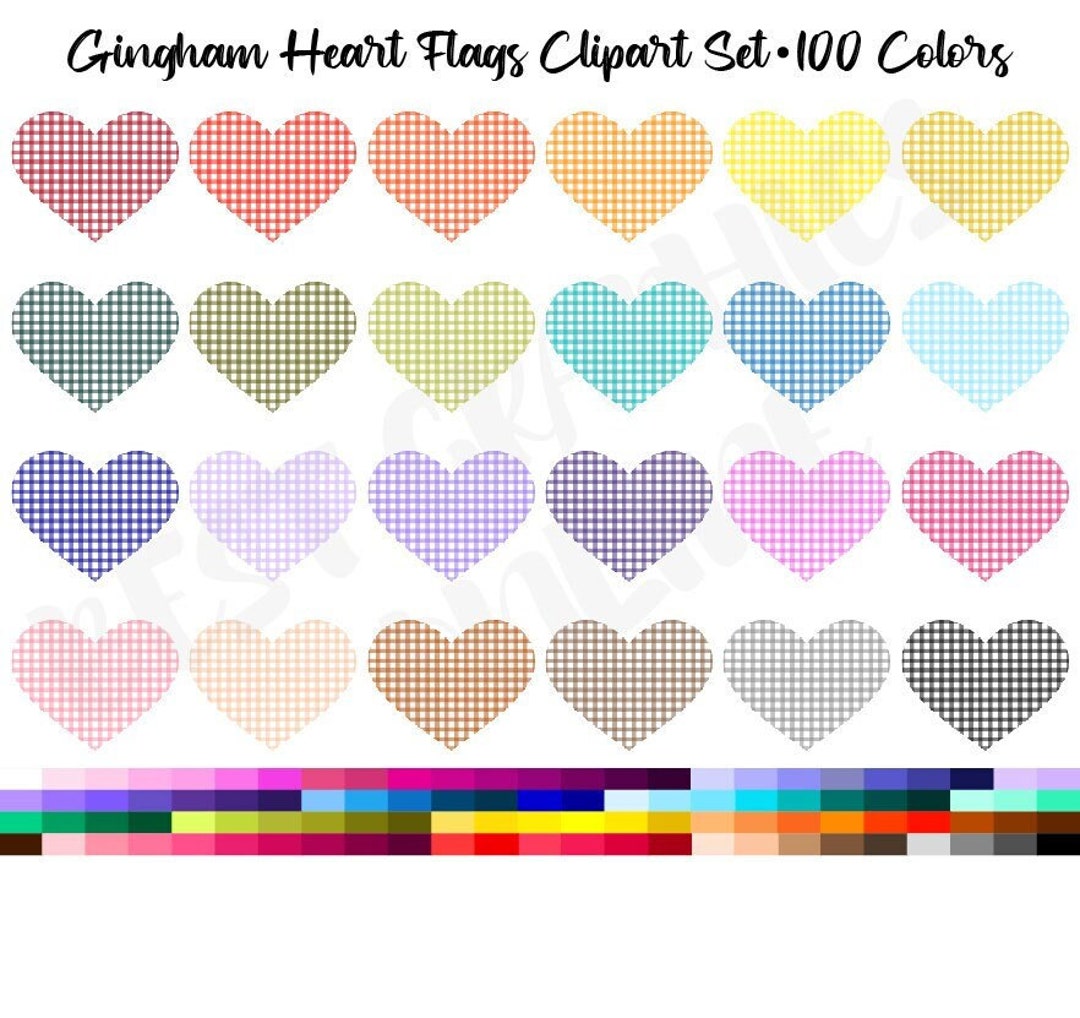 Gingham Hearts Clipart, Valentines Day Gingham Heart Planner Clipart ...